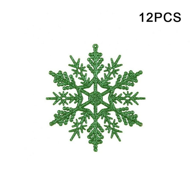 12pcs Green Snowflake Ornaments Plastic Glitter Snow Flakes Ornaments ...