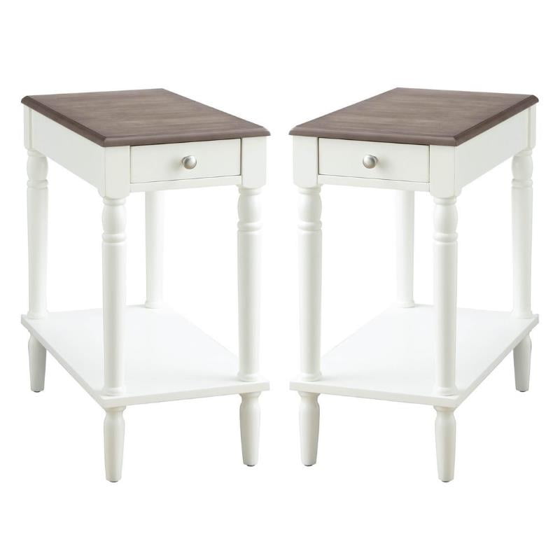 Home Square 1-Drawer End Table in Driftwood and White Wood Finish - Set ...