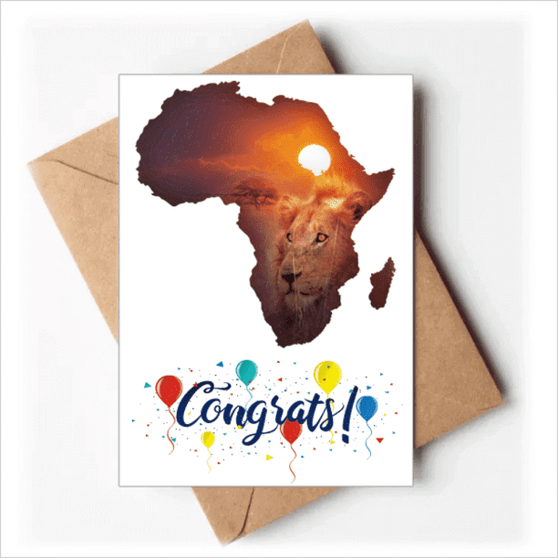 Lion Prairie African Continent Name Map Wedding Cards Congratulations ...