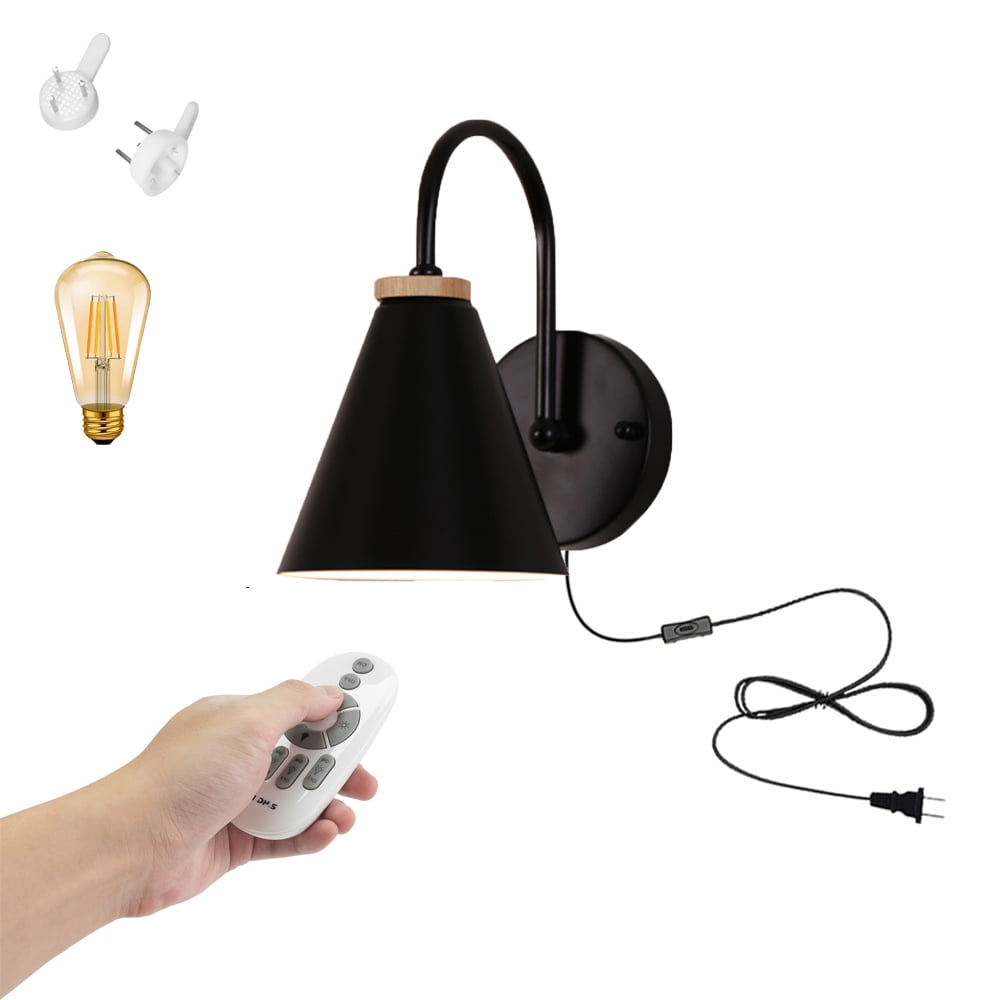 FSLiving Remote Control Wall Lamp with UL 5.9ft Black Plug-in Button ...