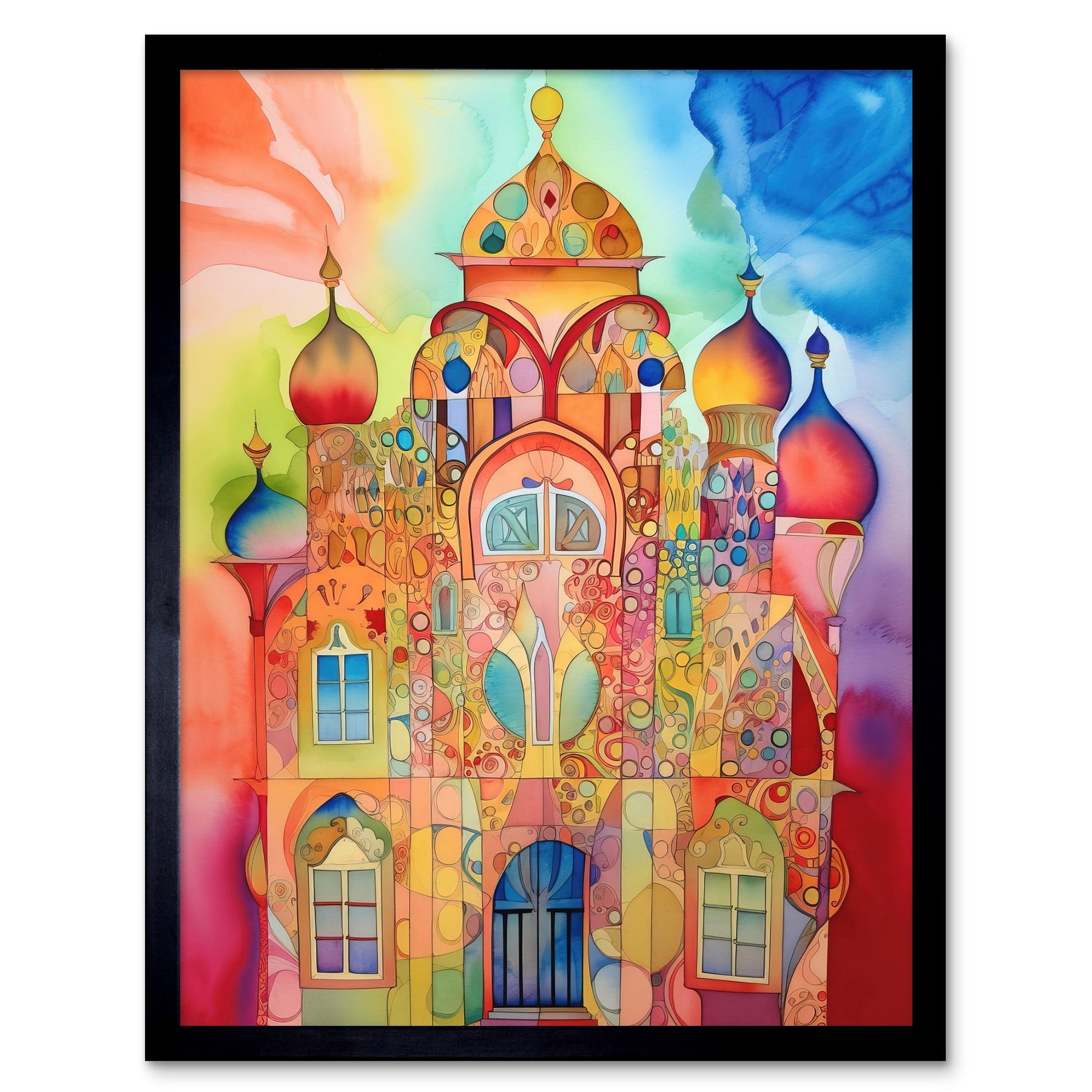Jewish Synagogue Decorated Building Vibrant Folk Art Watercolour ...