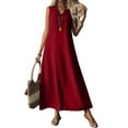 Sundresses for Women Solid Color Sleeveless V Neck Linen Maxi Dress ...
