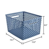 Mainstays Plastic Mesh Storage Basket, Large Blue Decorative Bin for ...