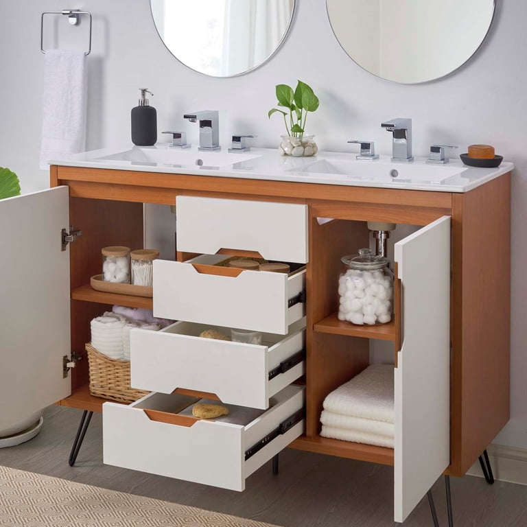 Cherry Double Bathroom Vanity Cabinets