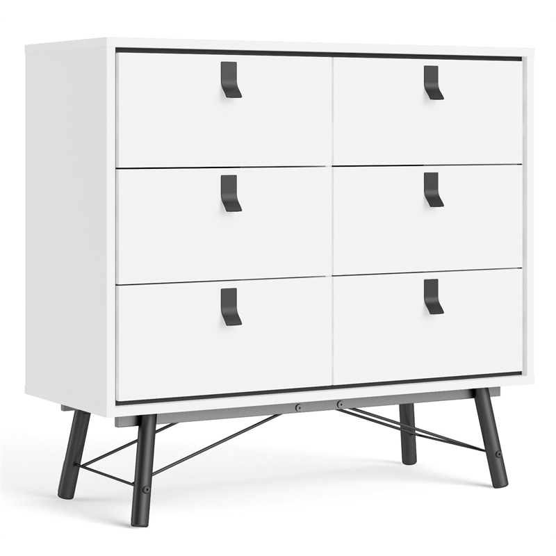 Pemberly Row Engineered Wood 6 Drawer Chest in White Matte and Black ...