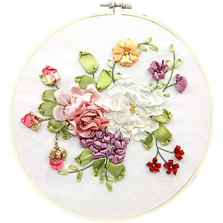 1set Full Range Embroidery Starter Kit 35cm Diy Stamped Floral Silk ...