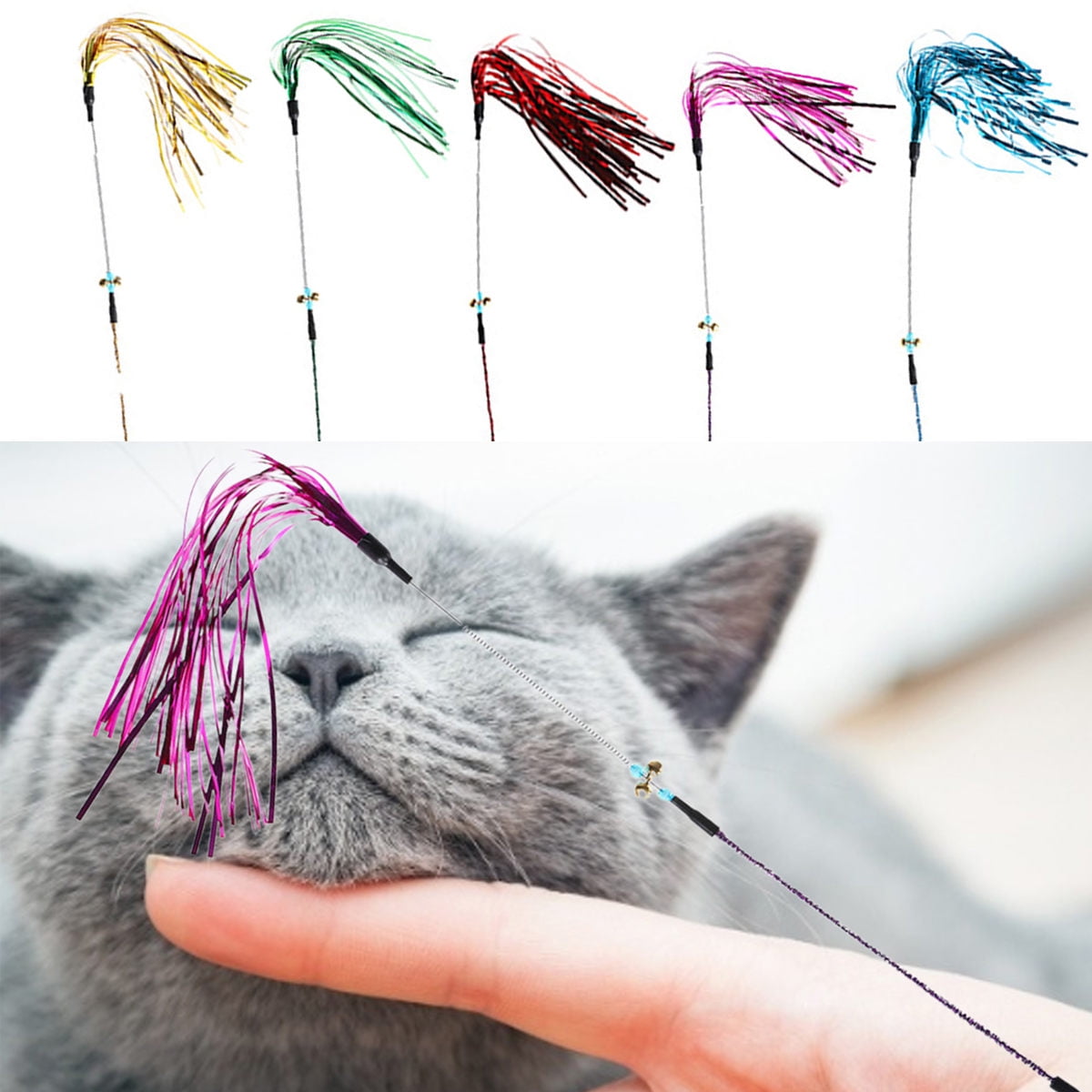 Meidiya 5 Pieces Interactive Cat Wand Toy with Tassels Worms,Cat Stick ...
