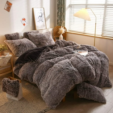 Plush Shaggy Duvet Cover, Luxury Ultra Soft Crystal Velvet Fuzzy ...