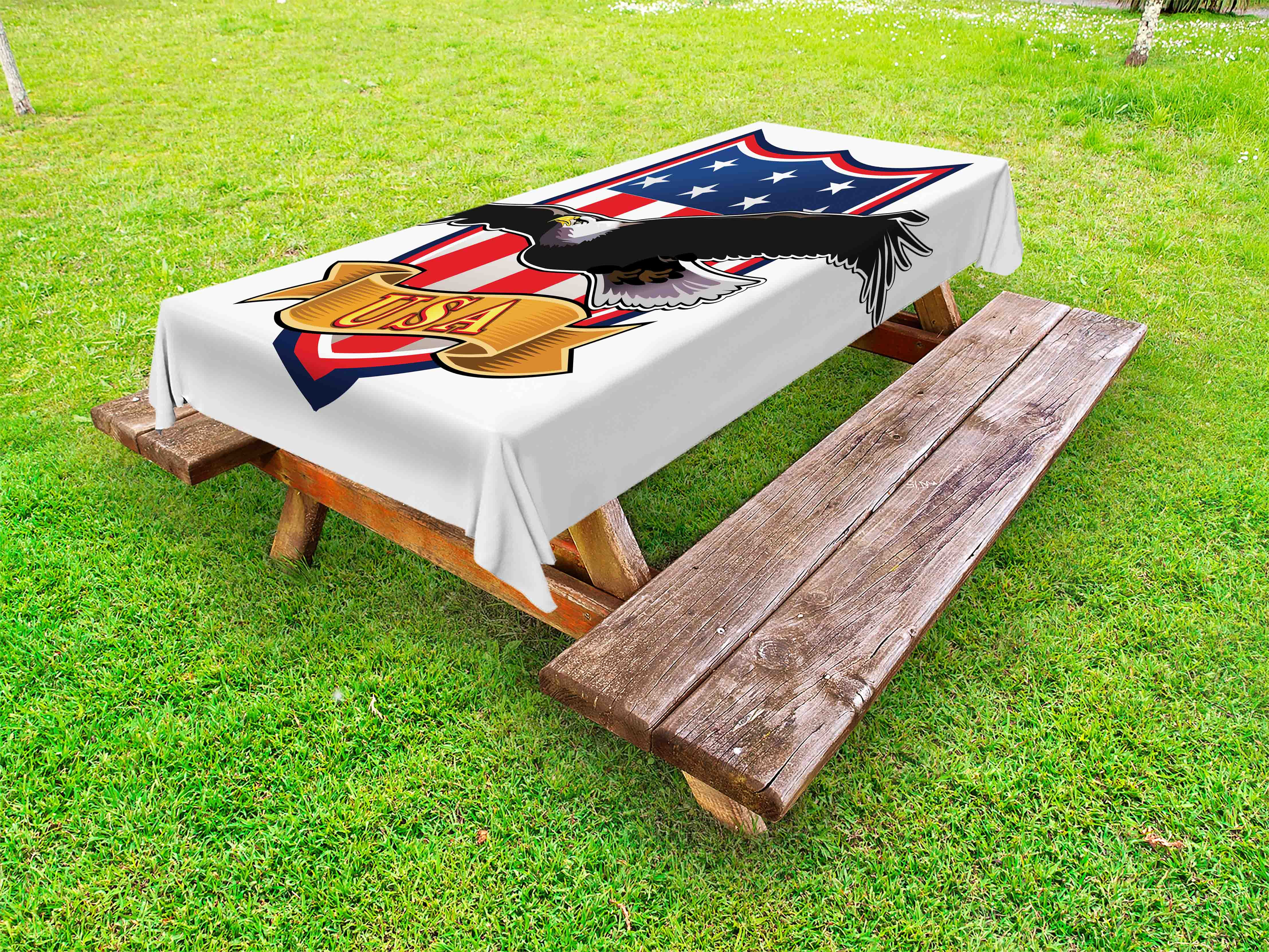 American Outdoor Tablecloth, Flying Eagle with USA Flag Armor Design ...
