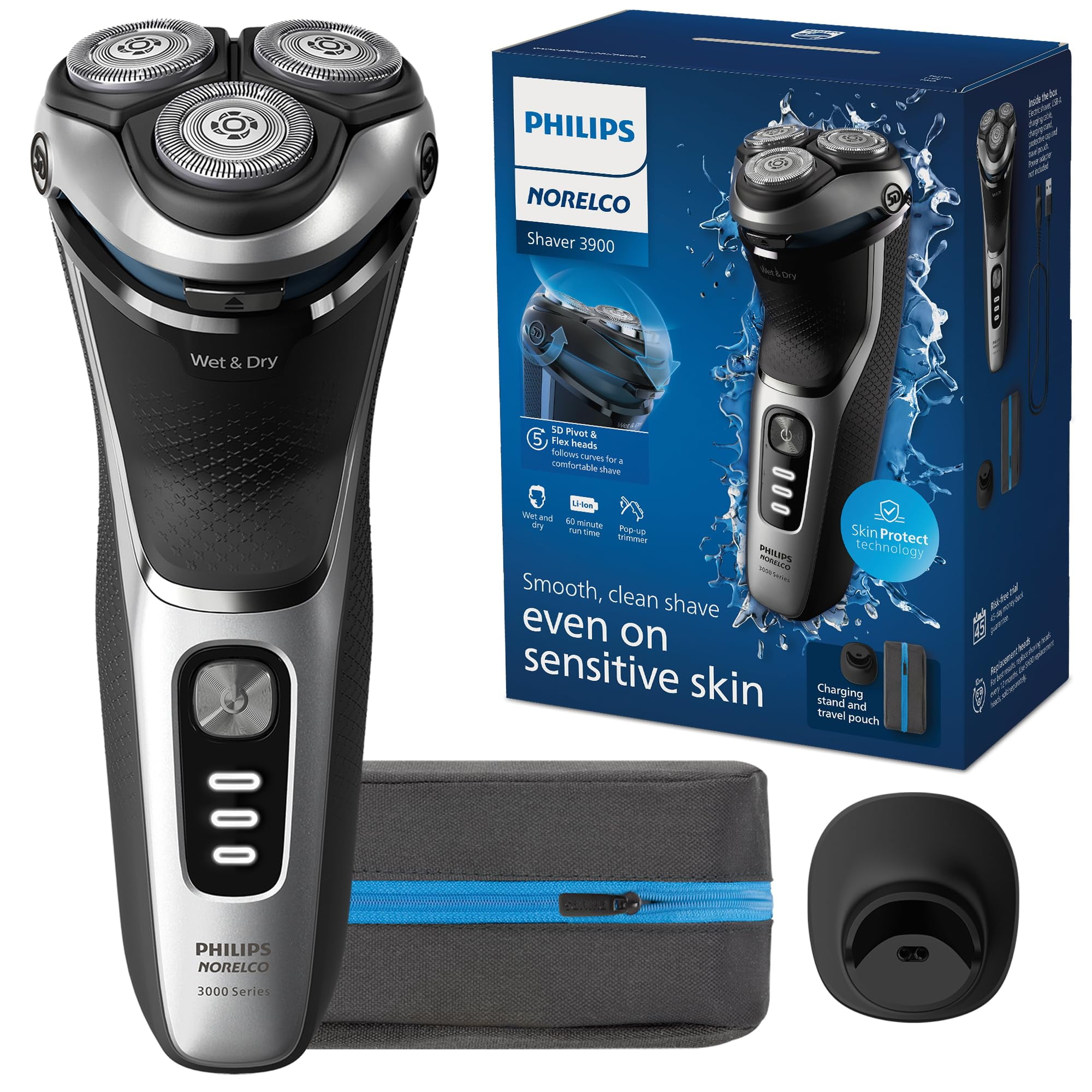 Philips Norelco Shaver 3900, Afeitadora eléctrica recargable en seco y húmedo con recortador ...
