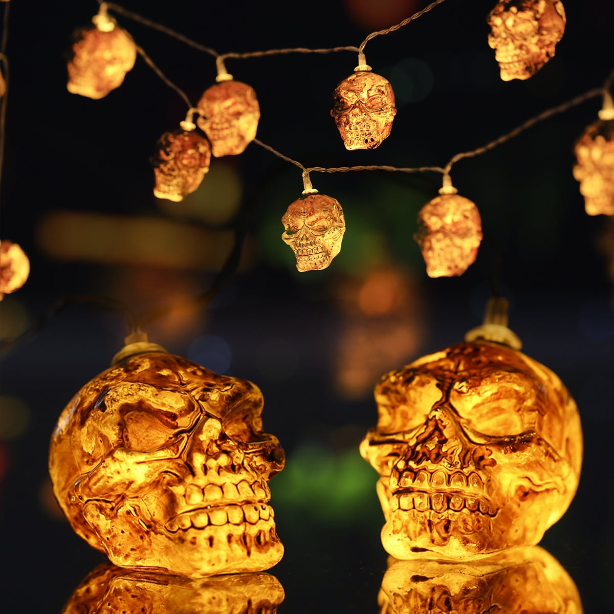 BUTORY 2Pcs LED Skeleton Pumpkin Ghost Bat Hanging Fairy String Lights ...