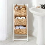 mDesign Water Hyacinth 3-Tiered Storage Baskets Floor Stand - White ...