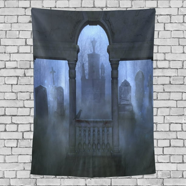 POPCreation Gothic Castle Tapestry Dark Gothic Skull Cross Tombstone ...