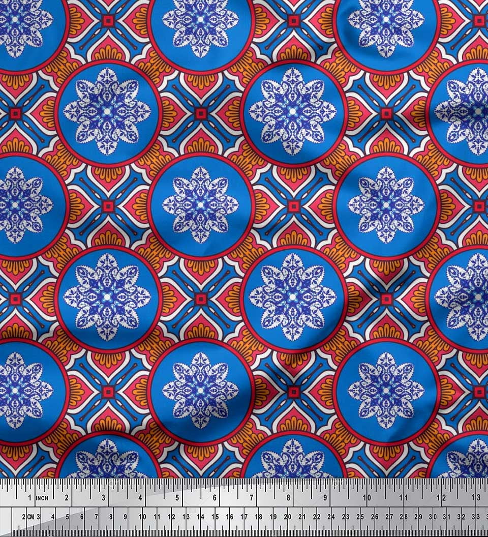 Soimoi Japan Crepe Satin Fabric Floral Mandala Print Fabric by The Yard ...