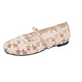 Bkhluea Women Floral Lace Pearl Single Strap Mary Jane Flat Shoes ...