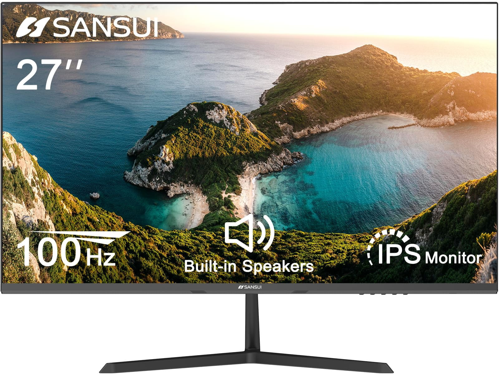 SANSUI Monitor 27 Inch IPS 100Hz Computer Monitor, Built-in Speakers ...
