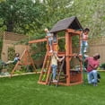KidKraft Raptor Trail Wooden Outdoor Swing Set with Wavy Slide and Rock ...