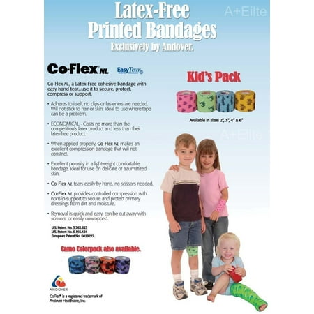 ANDOVER CO-FLEX NL Kids Pack 2"x5Yds 4-PACK Cohesive Flexible Elastic ...