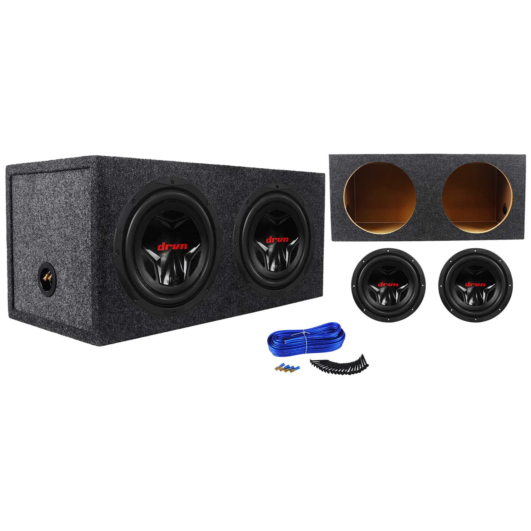 (2) JVC CS-G1210 12" 1200W 4-Ohm Car Subwoofers + Sealed Sub Box ...