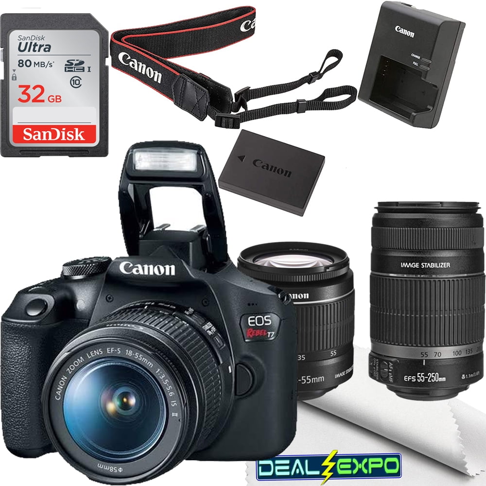 Canon EOS Rebel T7 DSLR Camera with 18-55mm and 55-250mm Lenses +32 GB ...