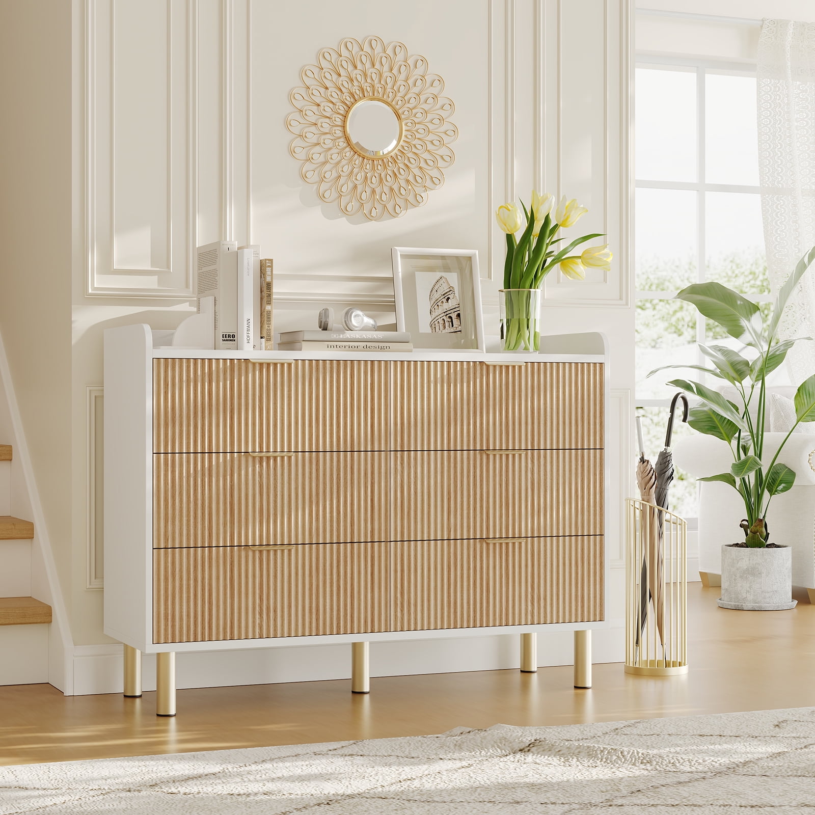 Click here for Qiyun Oak 6-Drawer Fluted Dresser  47.2 Modern Dou... prices