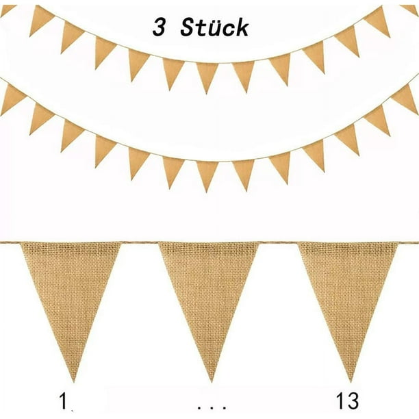 LIVABLE 3 Pieces Pennant Chain Pennant Garland Vintage Jute Bunting ...