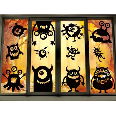 Halloween Monster Window Clings 8 Sheet Black Wiggly Monster Double ...