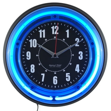 14" Retro Neon Wall Clock, Double Light Ring Vintage Style Clock by ...