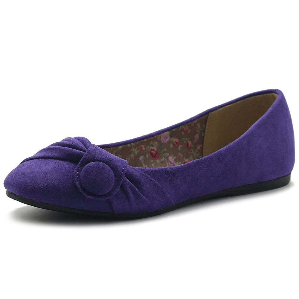 Ollio Women's Shoes Faux Suede Decorative Button Ballet Flats ZM1707F ...