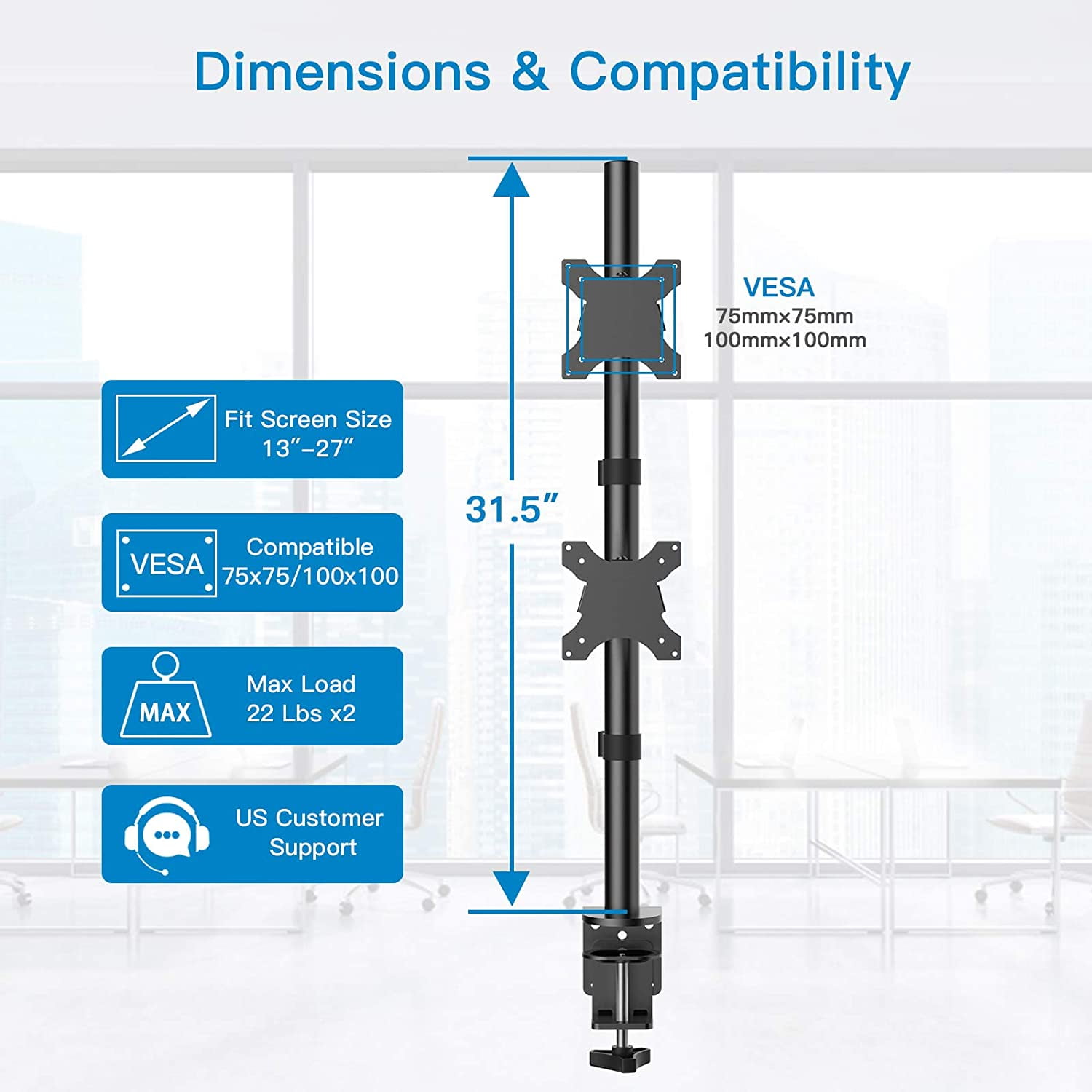 Buy Vertical Monitor Stand for 2 Monitors, 13-27 inch Dual Stacking ...