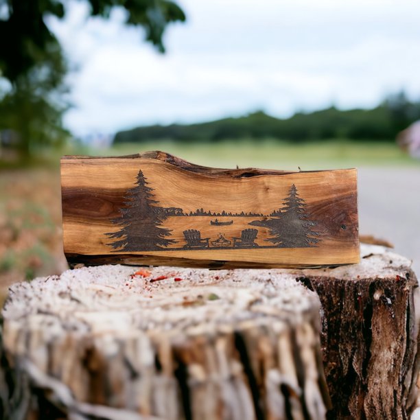 Northern Custom Etching - Walnut Wood Sign with Lake and Wilderness ...
