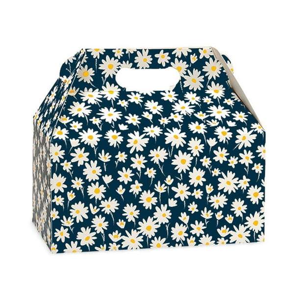 6 Pack, Navy Daisy Gable Boxes, 9.5X5X5" for Food Service, Birthday ...