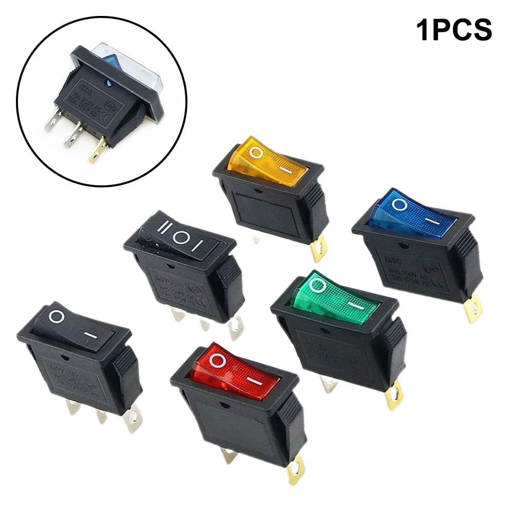 RANMEI Rectangular Latching Neon Rocker Switch ON/OFF 3 Pin Red Green ...