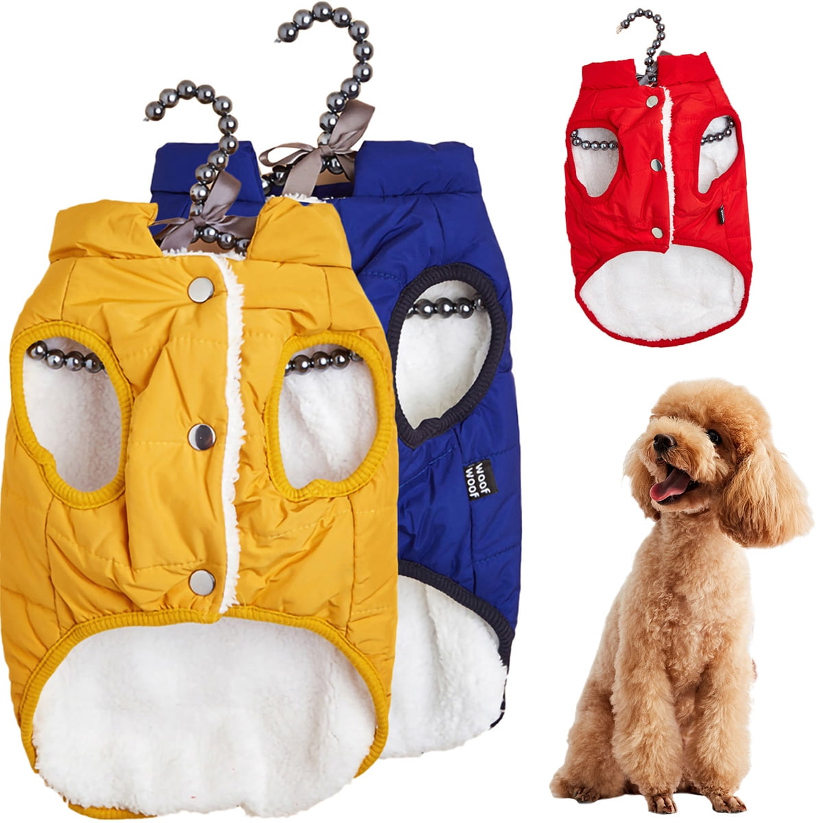 Walbest 2 Layers Fleece Lined Warm Dog Jacket for Puppy Winter Cold ...