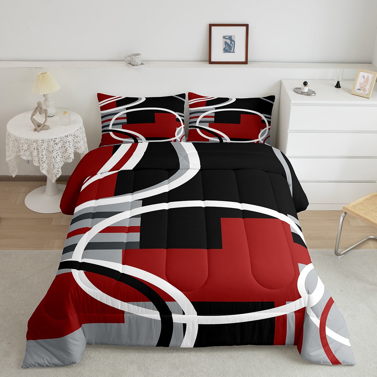Click here for Erosebridal Black Red Gray Circle Bedding King Com... prices
