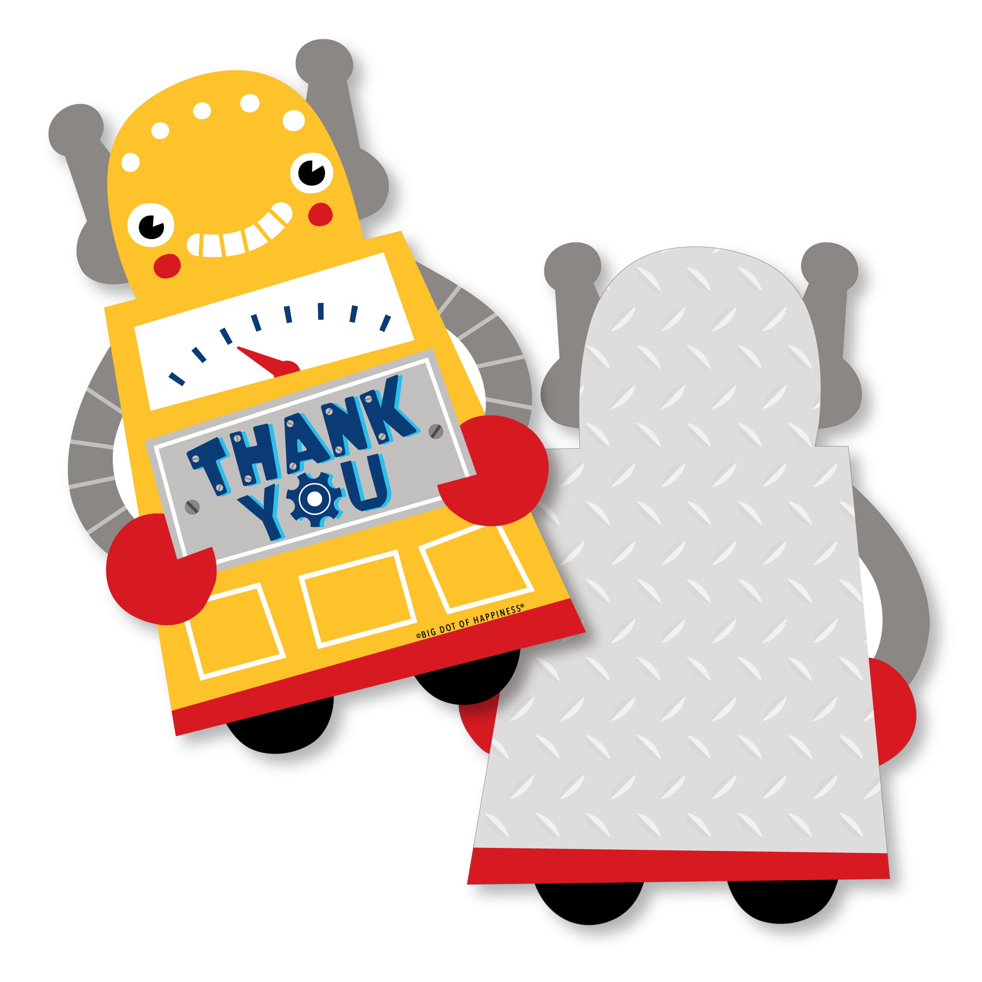 Big Dot of Happiness Gear Up Robots - Shaped Thank You Cards - Birthday ...