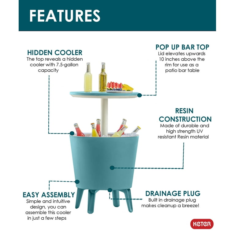 Keter cool bar plastic outdoor ice cooler table garden furniture store