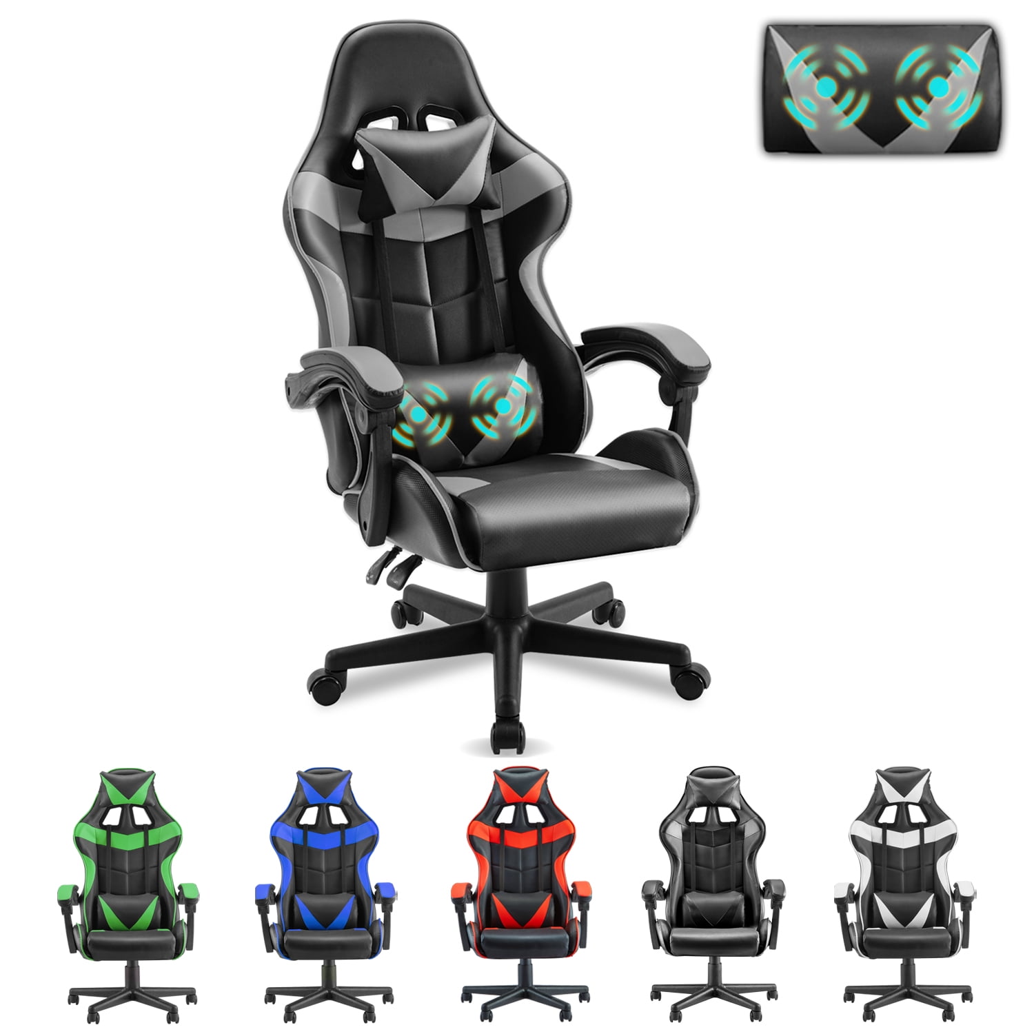 Soontrans Gray Gaming Chairs with Massage,Ergonomic Computer Gamer ...