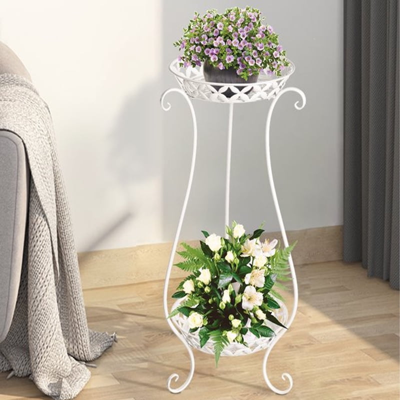 Garfans 2 Layers Metal Plant Stand Indoor Flower Rack Outdoor Plant ...