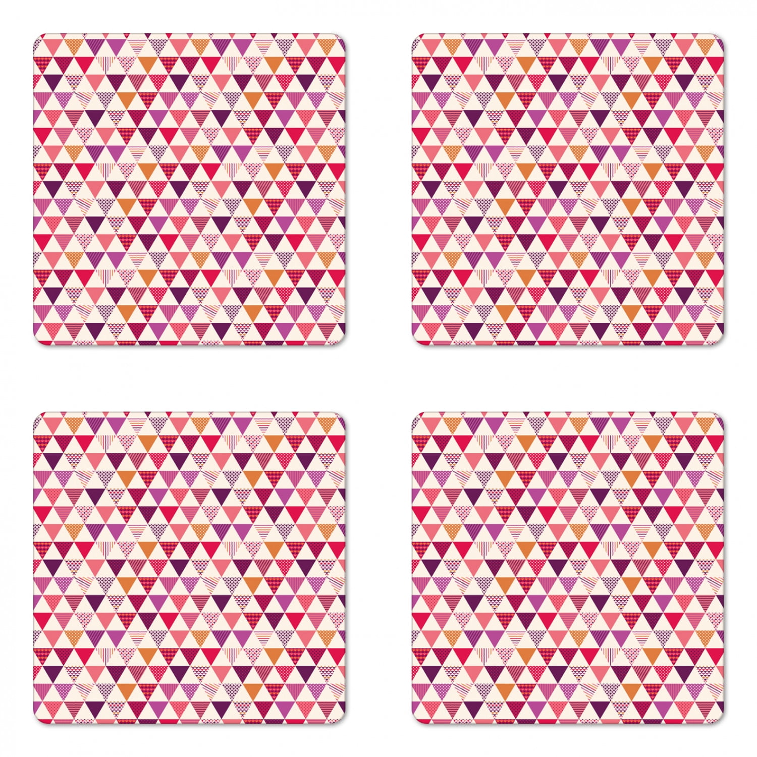 Pink Coaster Set of 4, Geometric Triangle Patterns with Polka Dots ...