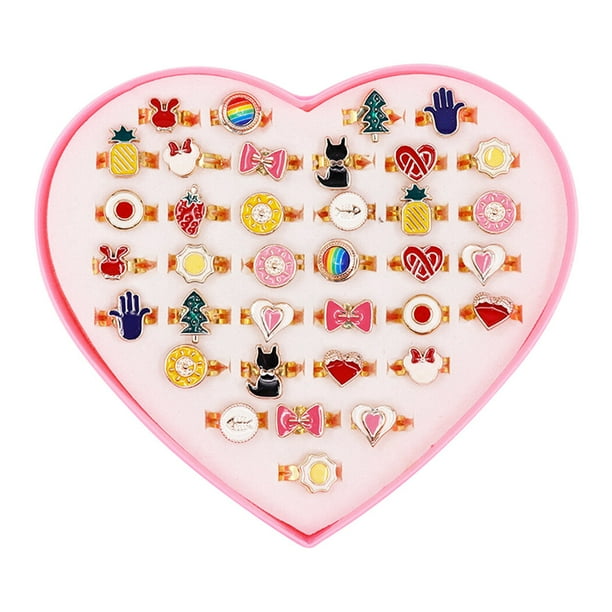 36PCS Kids Ring, Peaoy Cute Cartoon Rhinestone Adjustable Jewelry Ring ...