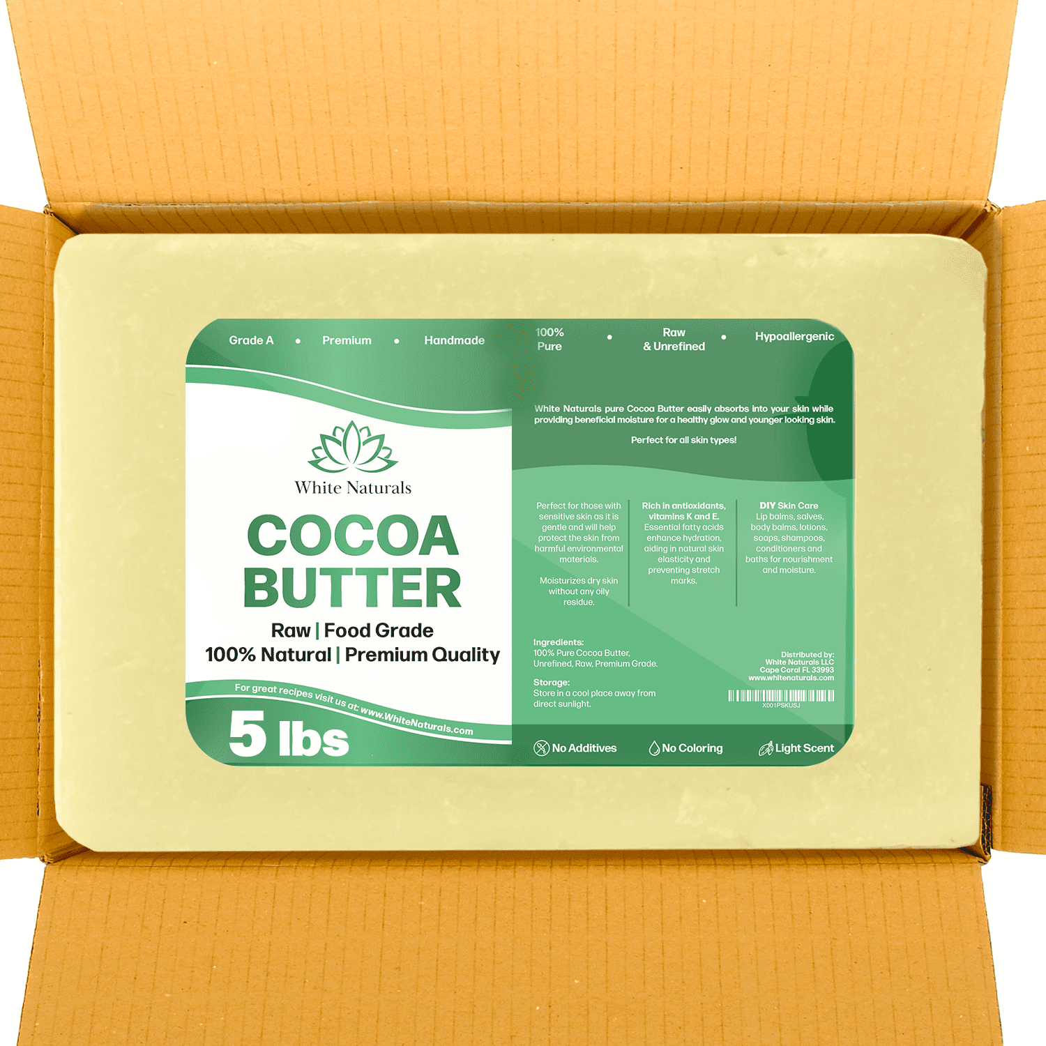 Bulk Cocoa Butter 5 lb, 100% Natural, Unrefined, Pure, Raw, Excellent ...