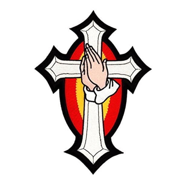 WWJD Cross and Praying Hands Large Embroidered Back Patch Iron Sew ...