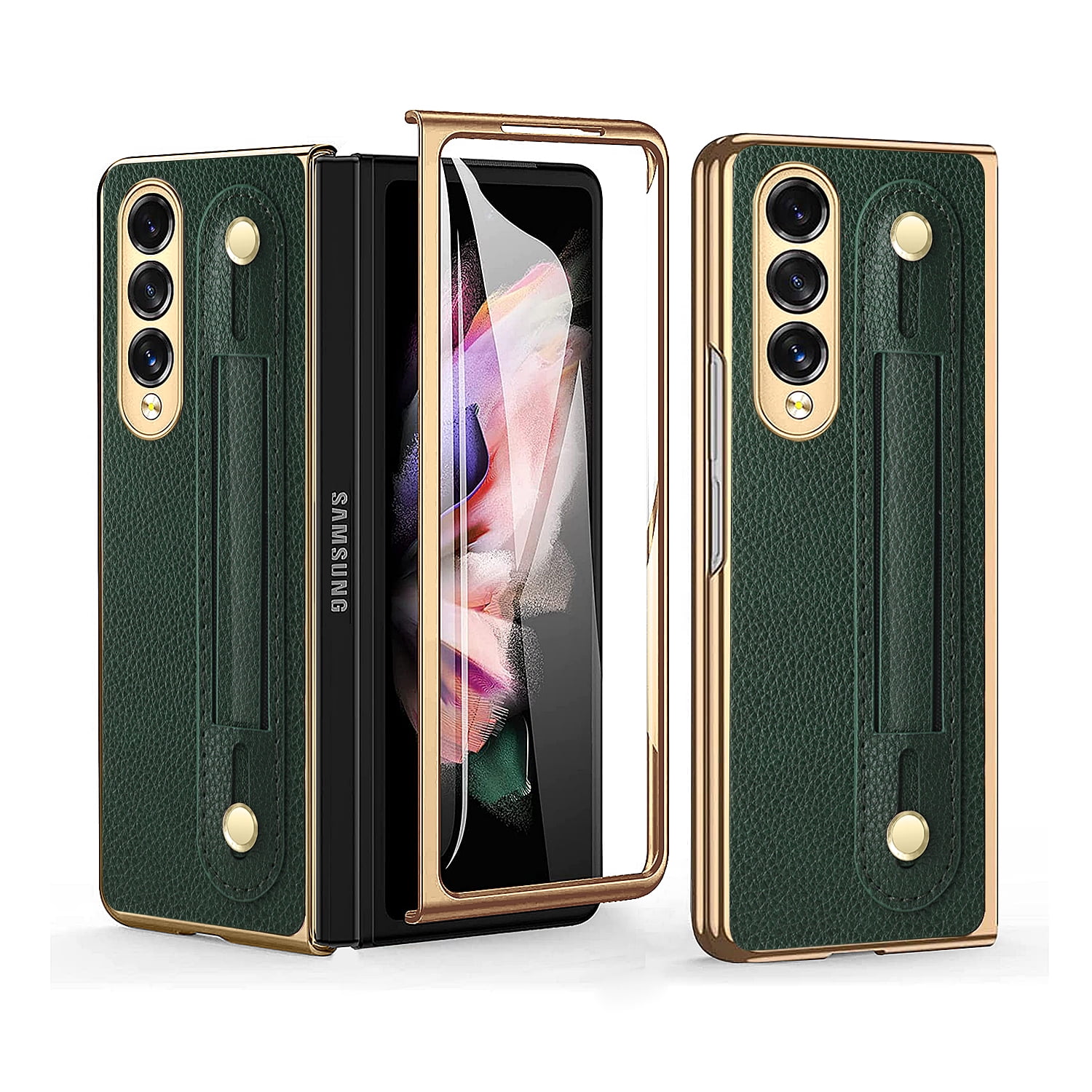 ELEHOLD Luxury Folding Leather Case for Samsung Galaxy Z Fold 3 with ...