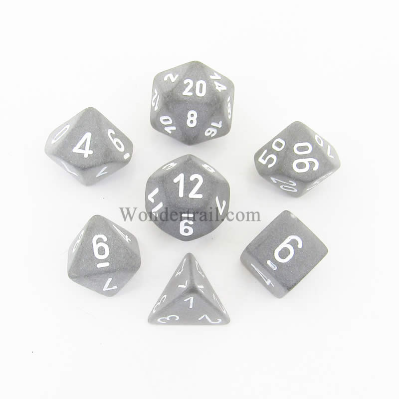 Smoke Frosted Dice with White Numbers 16mm (5/8in) Set of 7 Chessex ...