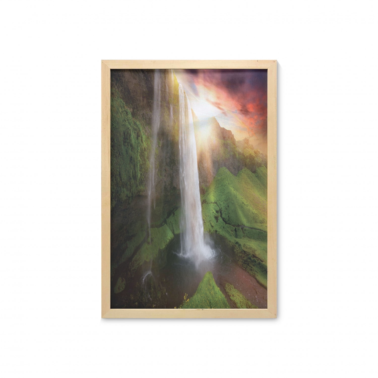 Waterfall Wall Art with Frame, Waterfalls at Sunset Sky in Iceland ...