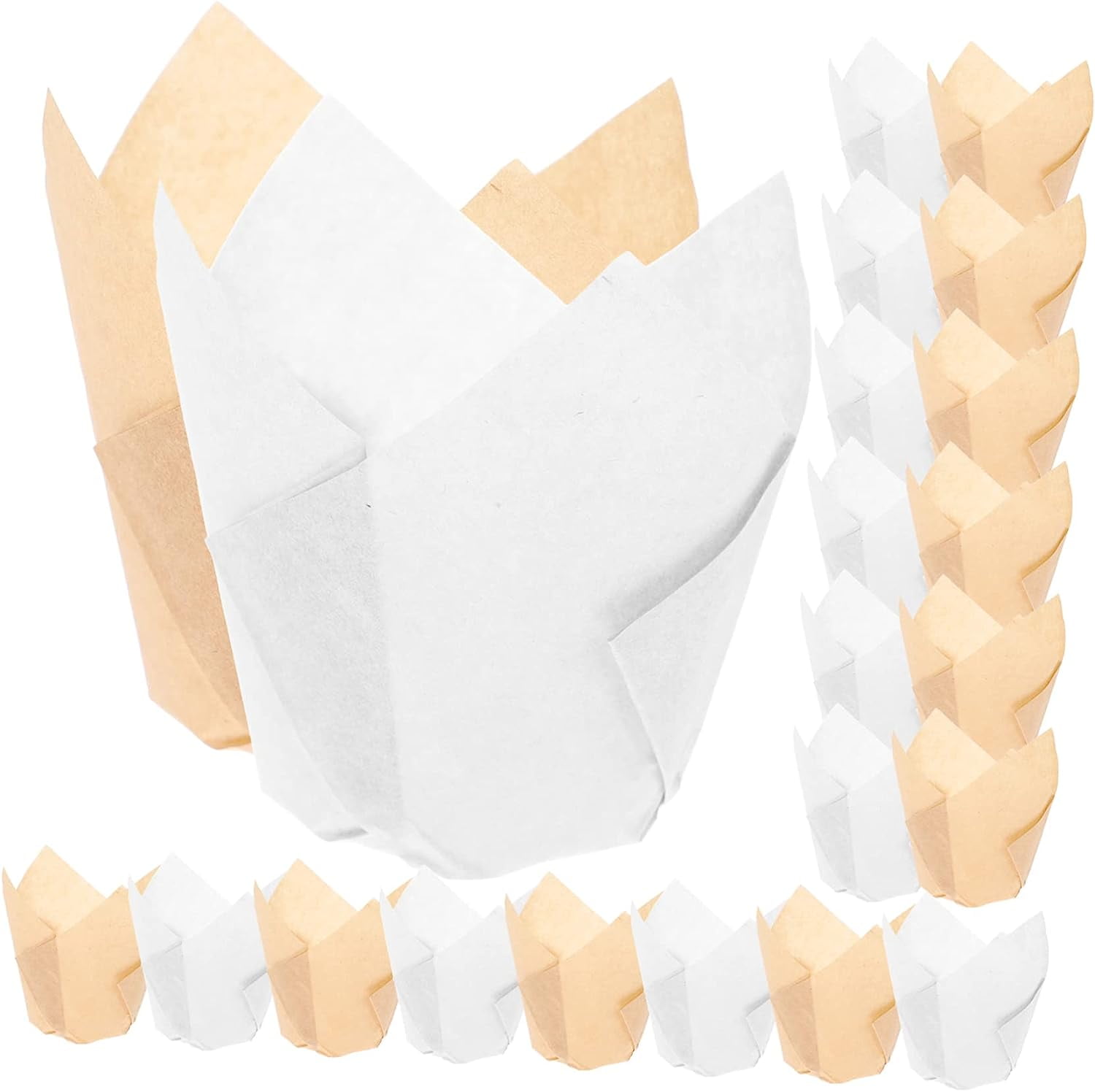 White Tulips White Decor 100pcs Cupcake Cake Cups White Tray Decor Oil ...