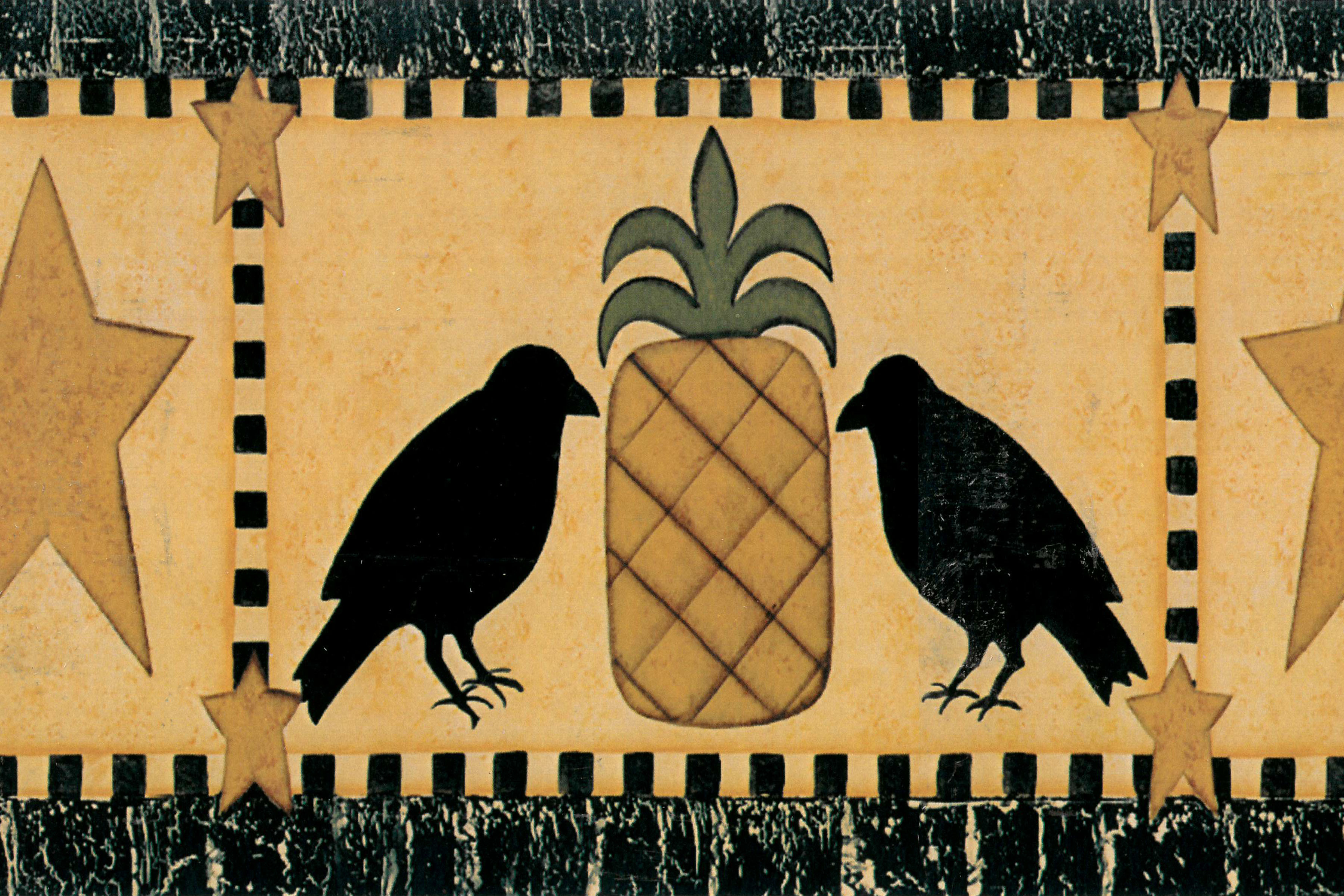 Prepasted Wallpaper Border - Animal Black, Mustard Yellow Birds ...