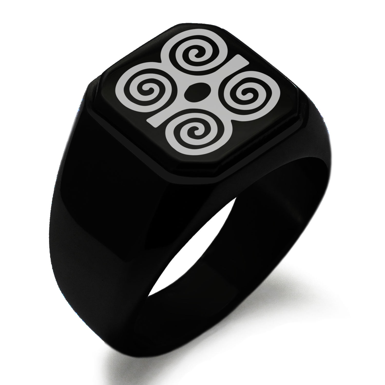 Stainless Steel Aztec Strength Rune Engraved Square Flat Top Biker ...