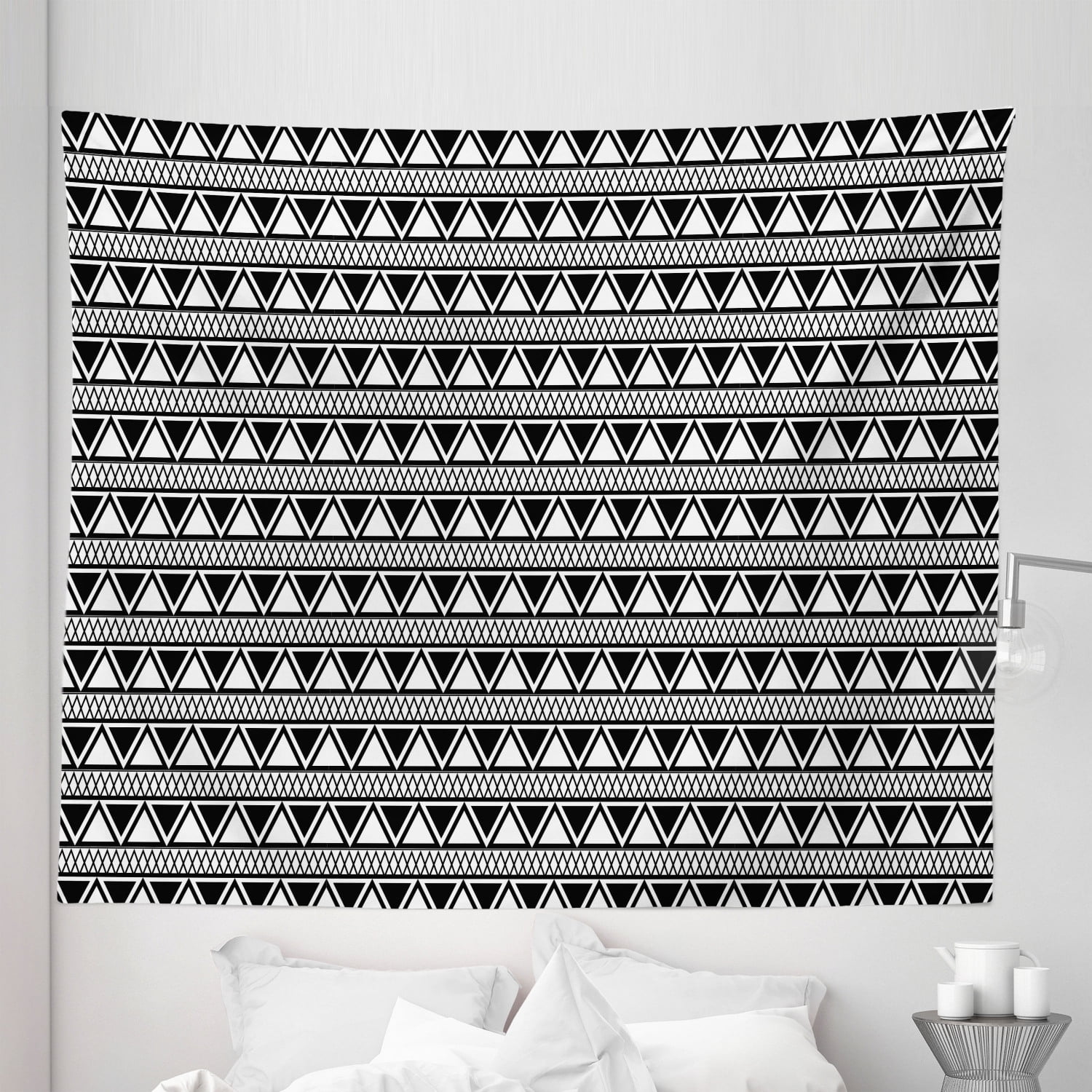 Aztec Tapestry, Monochrome Triangles Repetitive Modernized Ethnical ...